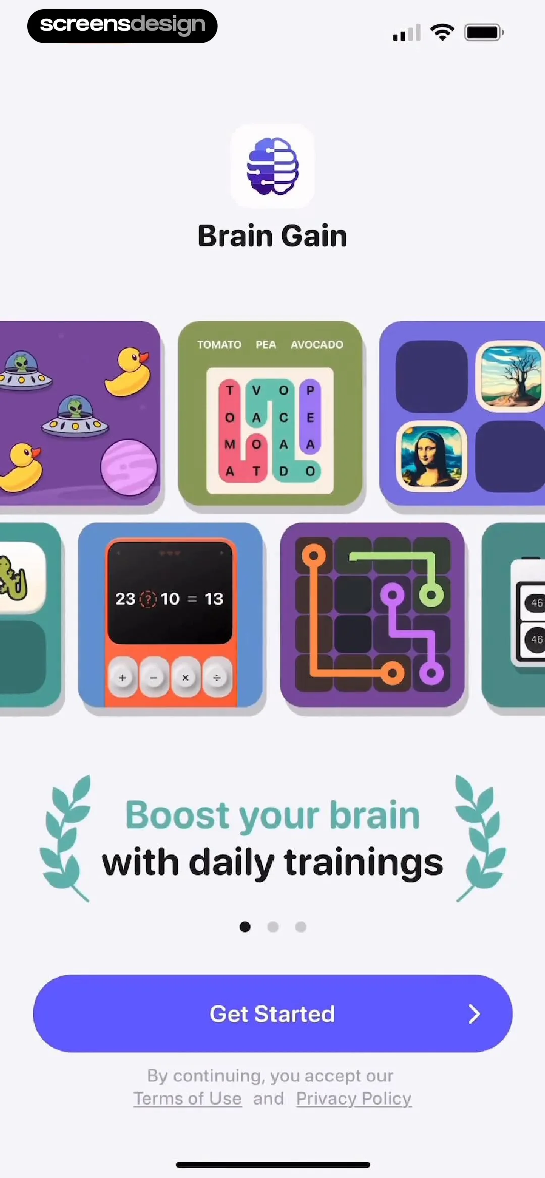 BrainGain - Brain Training | ScreensDesign