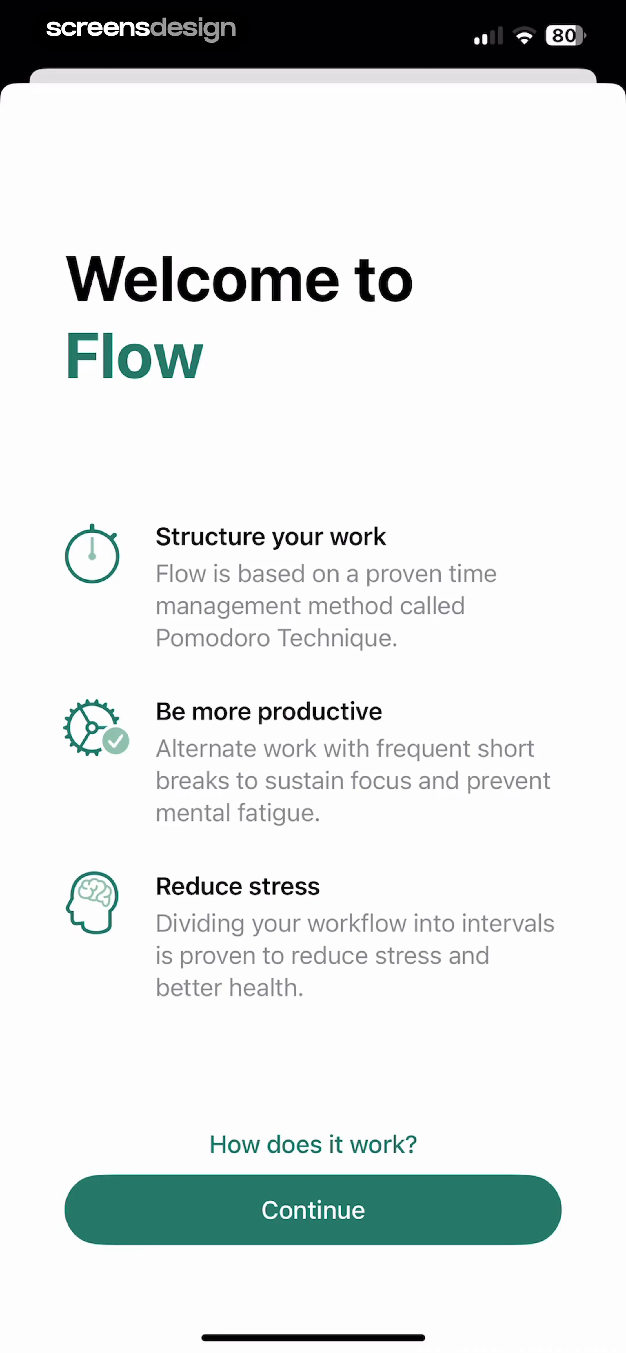 Flow: Focus & Pomodoro Timer | ScreensDesign
