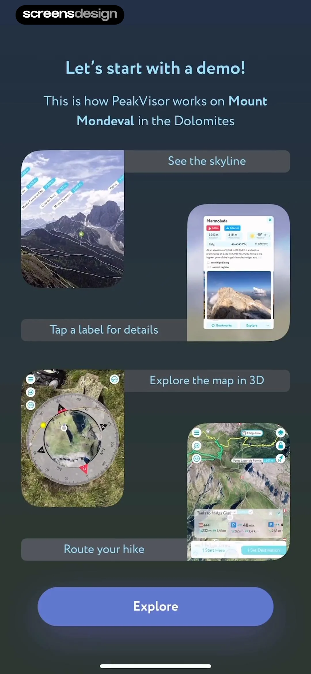 Skiing and Hiking - PeakVisor | ScreensDesign