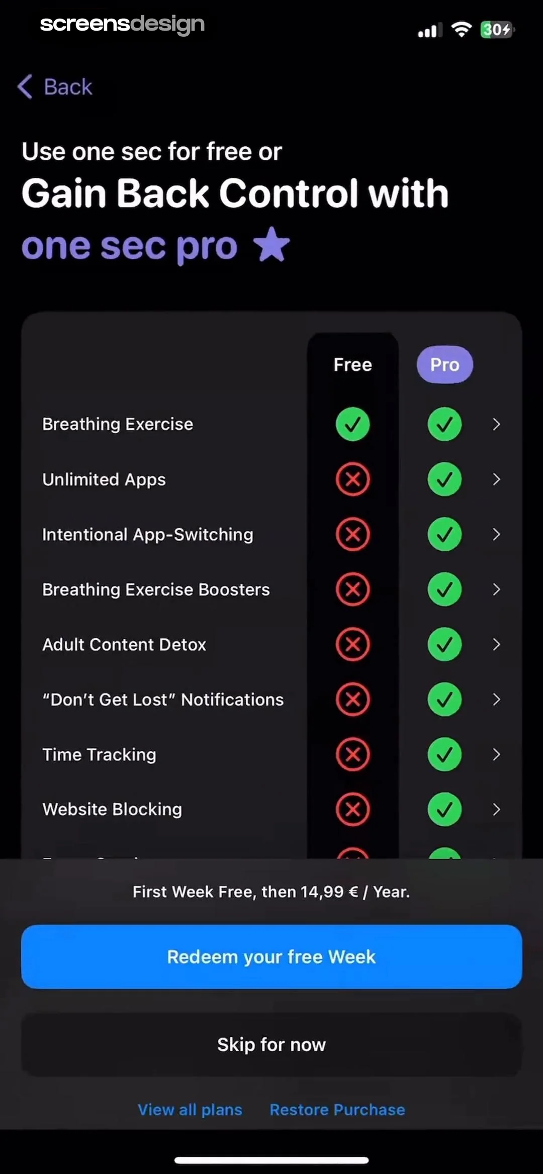 one sec | screen time + focus | ScreensDesign